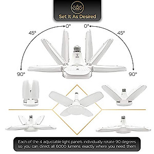 LED Basement Lights 2 Pack, Dimmable Basement Lights Ceiling LED, 60W Deformable LED Garage Light Bulb, 6000 Lumens Screw in LED Garage Light with 4 Leaf Panels, 6500K Daylight White Garage Lighting