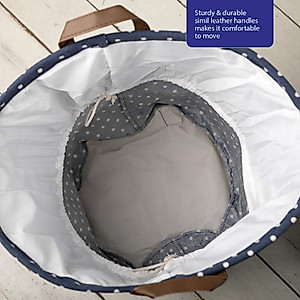 Collapsible laundry basket hamper. Round lunar canvas waterproof large storage bin baskets. Storage washing clothes and toys with handles and drawnstring 13.3"x 18.5"