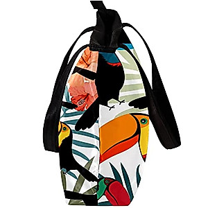 Women's Large Size Canvas Shoulder Bag Hobo Crossbody Handbag Casual Tote, Tropical Animal Parrot Hawaiian Flower