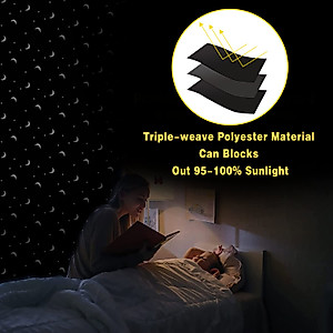 Portable Baby Travel Blackout Curtains, 100% Polyester Adjustable Temporary Blackout Shades with Suction Cups, 50" x 78", Moon & Stars Pattern
