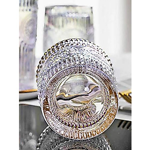 Iridescent Embossed Drinking Glass Gold Rim Water Glass Baroque Clear Crystal Unleaded Wine Milk Juice Coffee Glass,11.7oz,Makeup Brush/Pen/Pencil/Toothbrush Holder (Large)