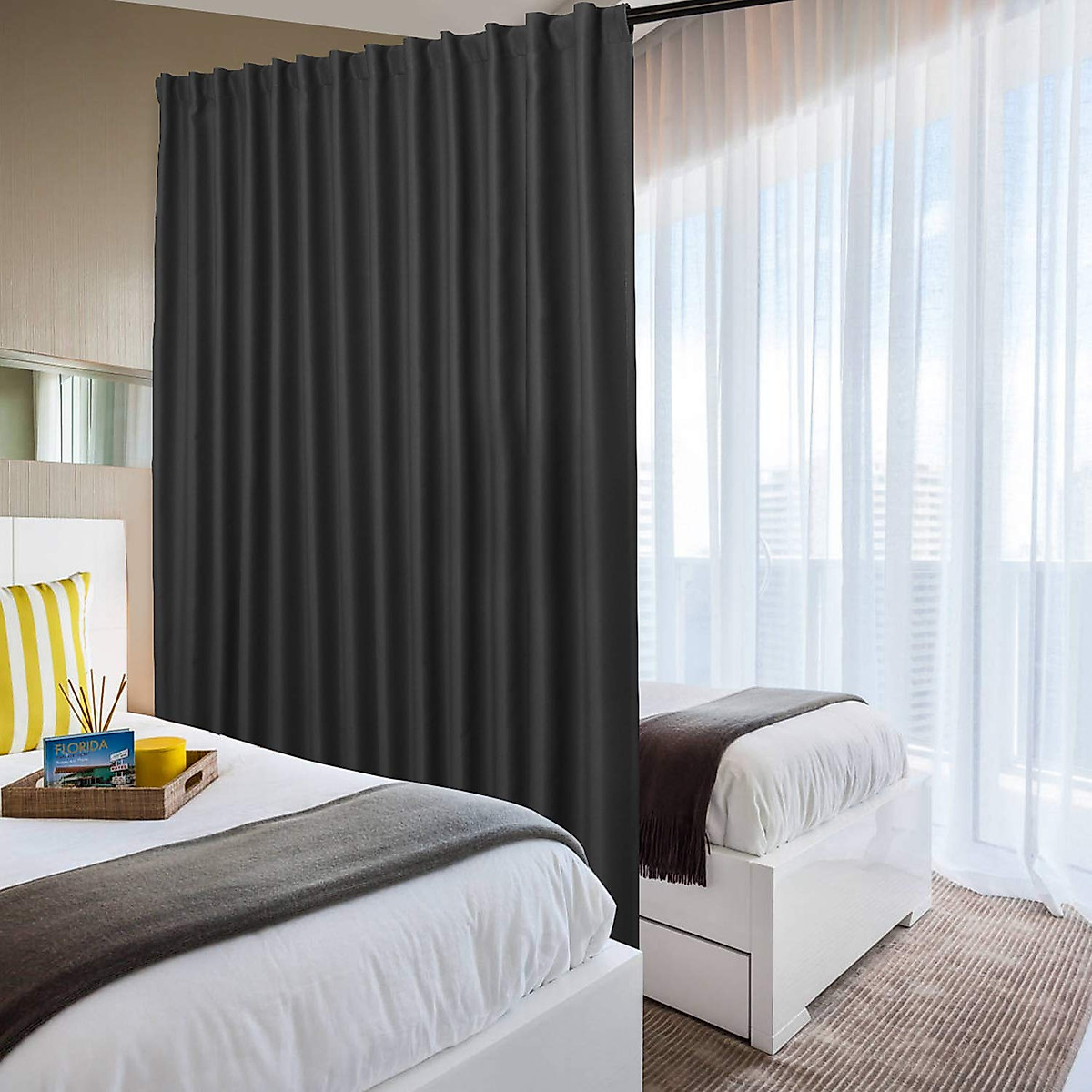 DWCN Patio Sliding Door Curtains - Extra Wide Curtains for Glass Door, Privacy Room Divider Blackout Thermal Curtain Panel with Back Tab & Rod Pocket for Bedroom Partition, 100 x 84 Inches, Black