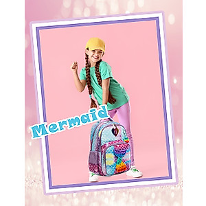 Mermaid Backpack for Girls Backpacks for Elementary Preschool Student with Lunch Box Pencil Case 3 in 1 Bookbag for Girls for School