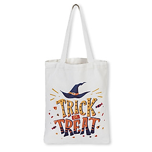 ATFUNSHOP Trick or Treat Bags Halloween Bags 15.7'' Witch Hat Canvas Reusable Large Tote Bucket for Kids