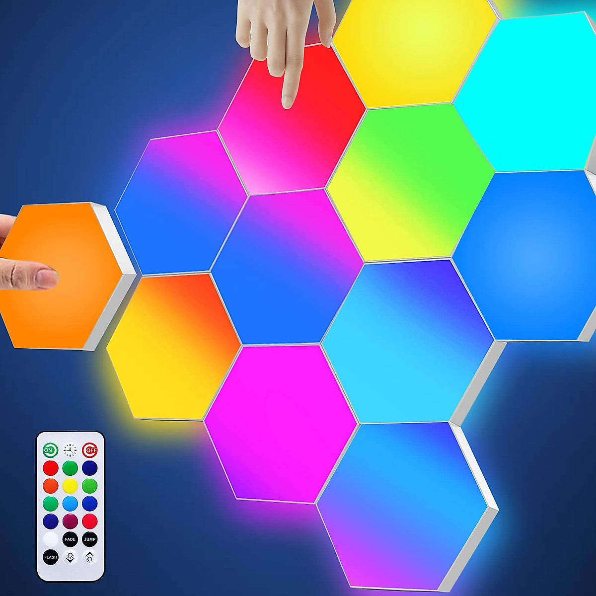 Amailand Hexagon Lights - RGB Wall Lights, Remote Controlled, Touch Sensitive Panels for Gaming Setup & Living/TV Room - 14 Geometric LED Panels
