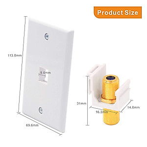 VCE Coax Wall Plate 2-Pack, 1-Port TV Cable Wall Plate 3GHz F-Type Keystone Wall Jack for Coaxial Cable, Single Gang, White
