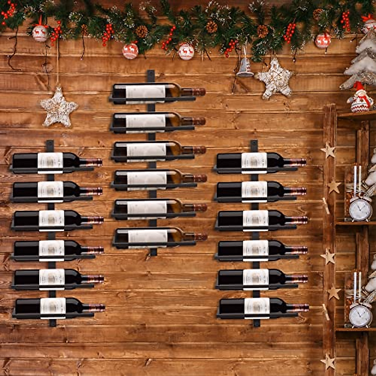 YALINKA Wall Mounted Wine Rack Holds 12 Bottles, Adjustable Separable Black Metal Hanging Wine Bottle Holder Holds 6 Bottles, Liquor Bottle Display Shelf for Kitchen Pantry Bar Wine Cellar