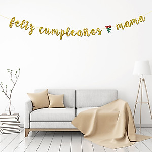 Dill-Dall Feliz Cumpleaños Mama Banner, Fiesta Theme Party Decorations, Mom Birthday Party Banner, Happy Birthday Banner for Women (Gold)