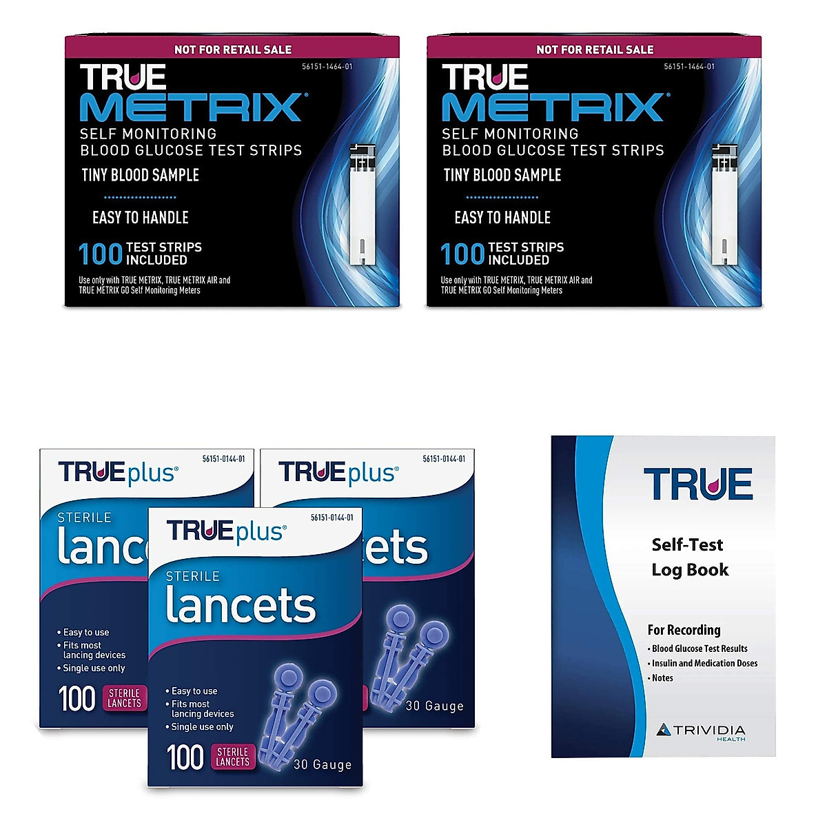 2X 100ct TRUE METRIX Test Strips + 3X 100ct 30g TRUEplus Lancets + TRUEplus Log Book
