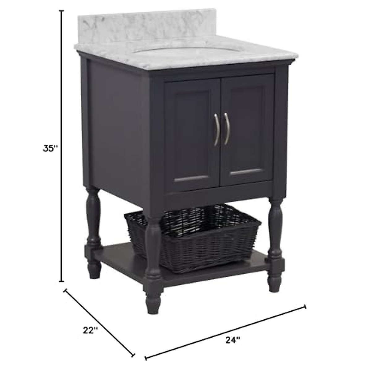 Beverly 24-inch Bathroom Vanity (Marine Gray/Carrara): Includes Marine Gray Cabinet with Authentic Italian Carrara Marble Countertop and White Ceramic Sink