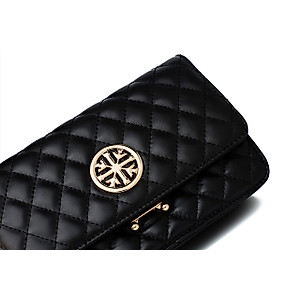 Women Genuine Leather Shoulder Bag Ladies Fashion Clutch Purses Quilted Crossbody Bags With Chain - Quilted Black