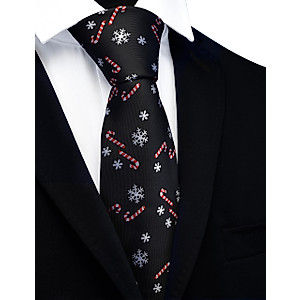Branduce Black Christmas Ties for Men Snowflake Pattern Festival Theme Necktie Silk Woven Xmas Tie for Holiday Party (TA03-20)