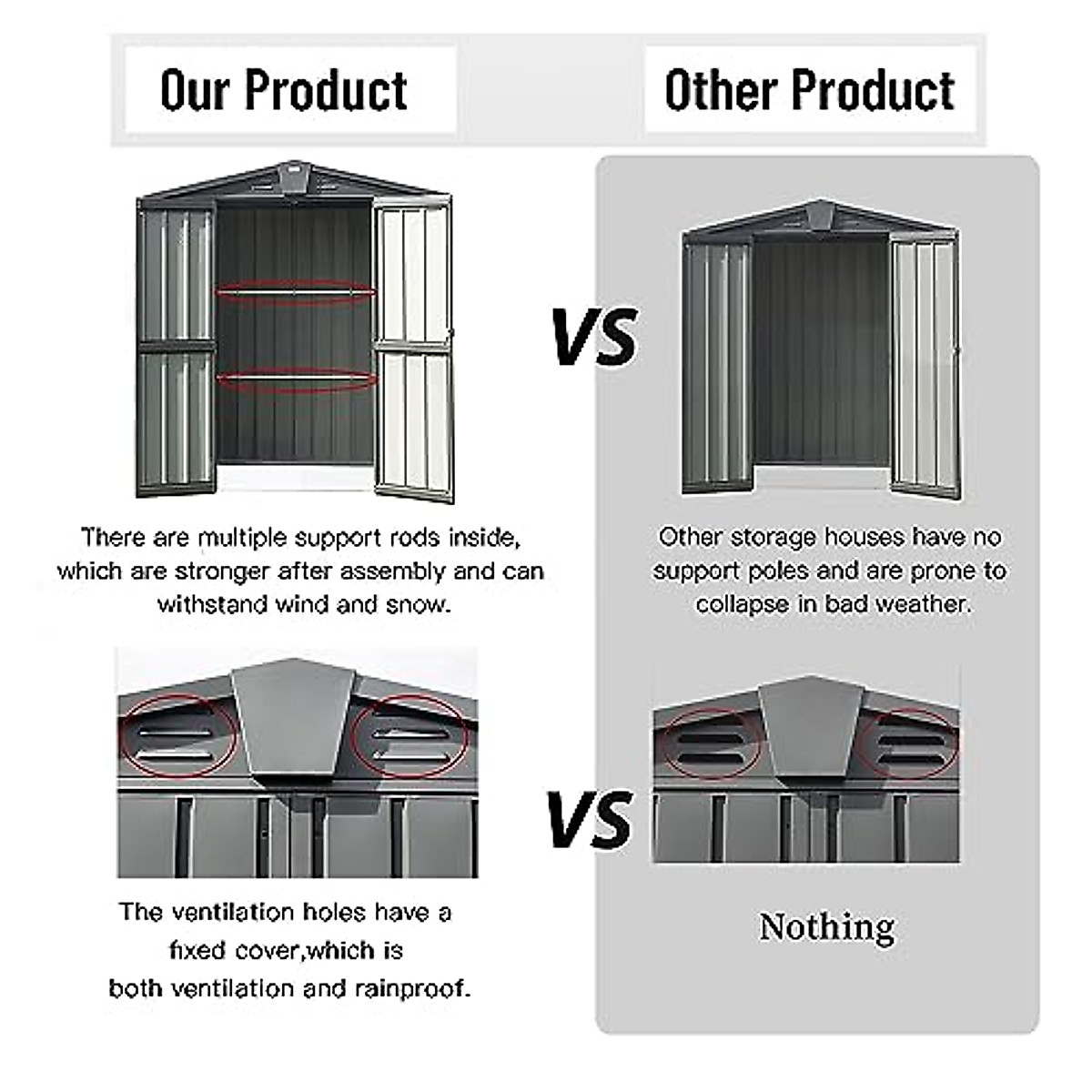 Outdoor Storage Shed, Waterproof Large Metal Garden Tool Shed with Double Lockable Door Latch & Air Vents, Outdoor Tool Storage House for Backyard Garden Patio Lawn, Black (6.5 x 4.2Ft)