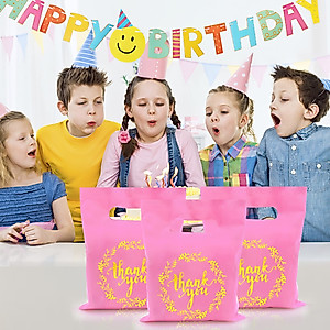 KDPATFAV 70 PCS 9" x 12" Plastic Merchandise Bags Shopping Bags with Thank You Logo Boutique Bags with Handles for Birthday Party Baby Shower Wedding Trade Shows and More (Pink)