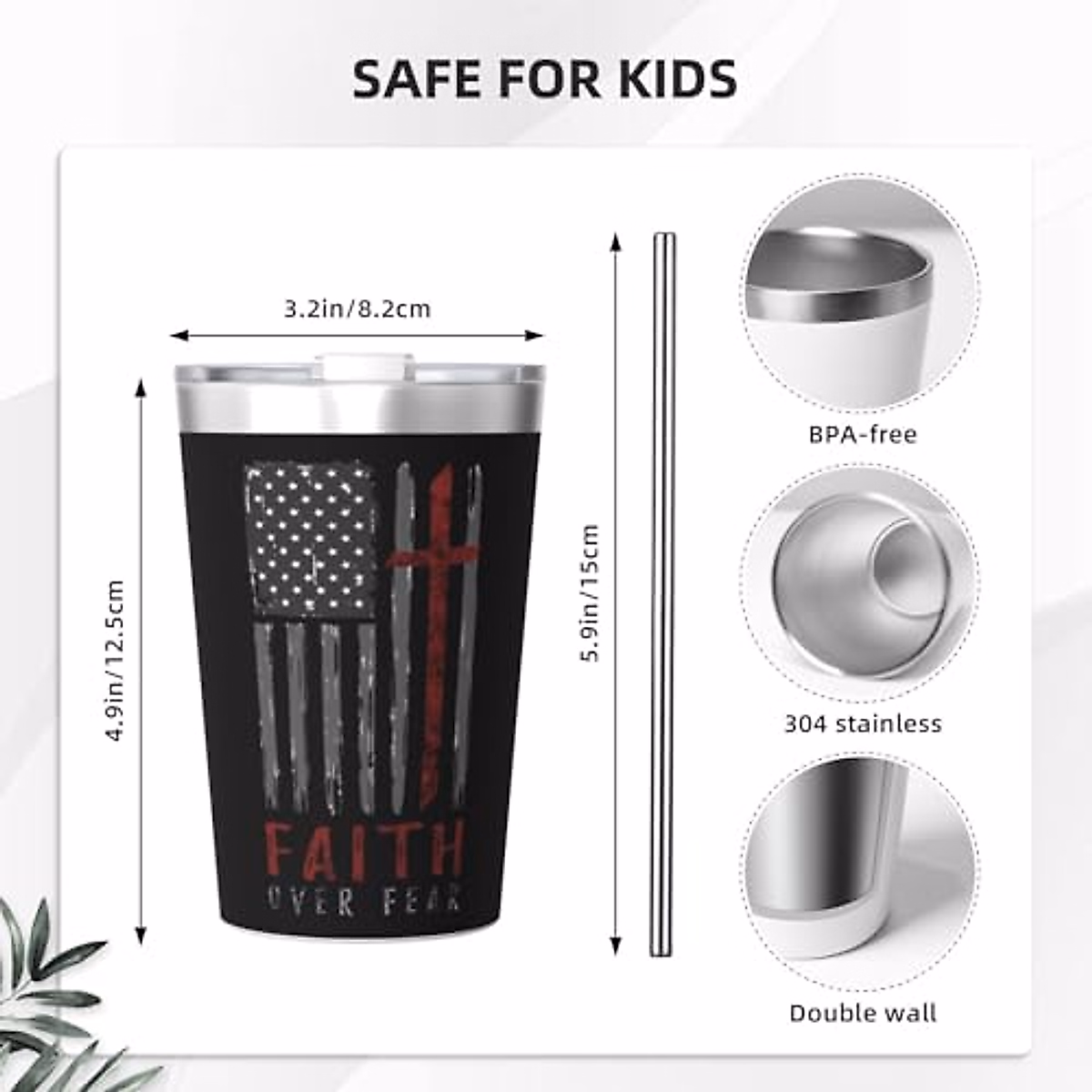 12oz Tumbler Christian Faith Over Stainless Steel Cup With Straw And Lid Spill Proof Bulk Double Wall Vacuum Reusable Water Tumblers For Cold Hot Drink