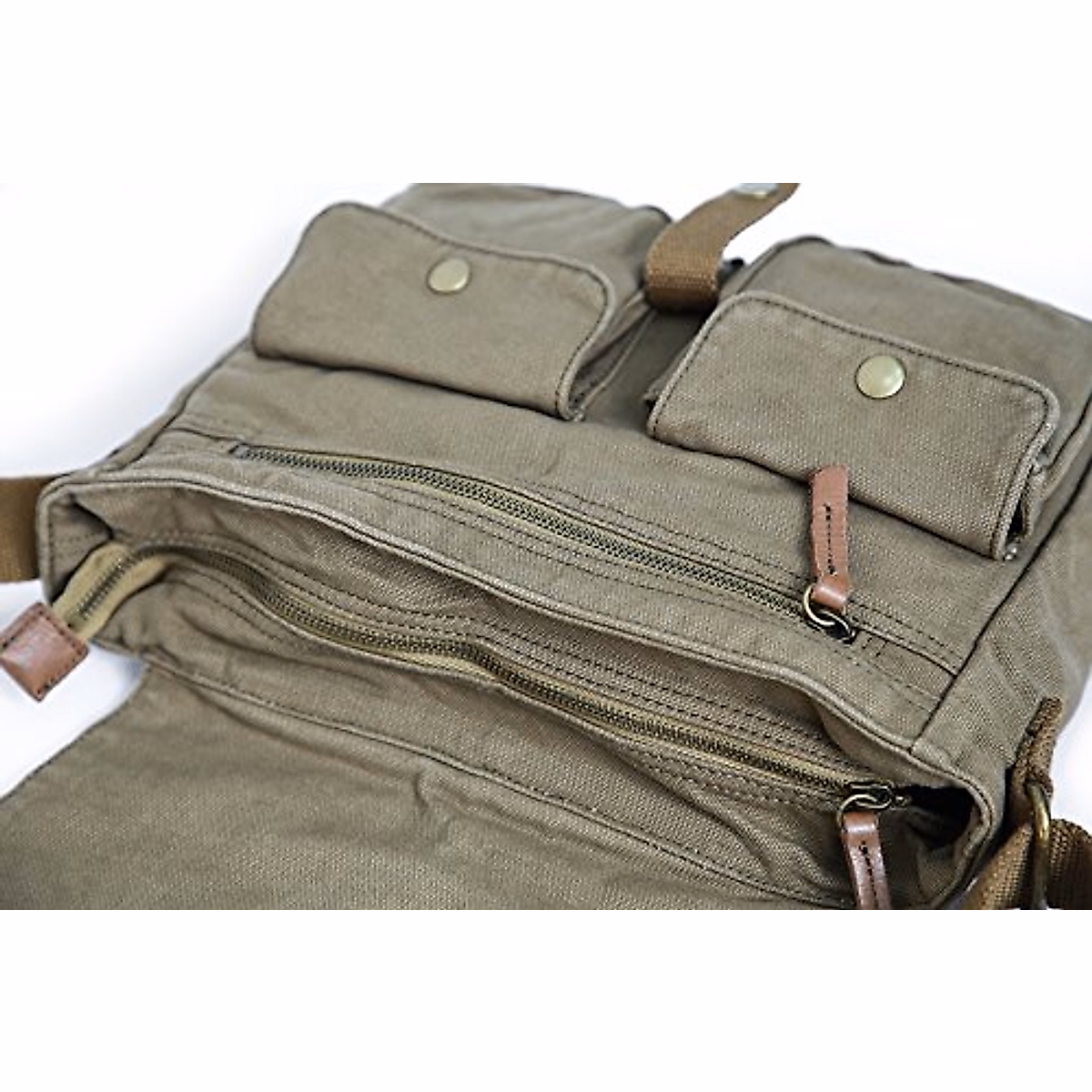 Gootium Canvas Messenger Bag - Vintage Crossbody Shoulder Bag Military Satchel, Olive Brown