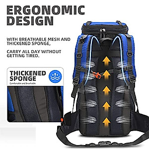 FreeKnight 60L Waterproof Lightweight Hiking Backpack Camping Travel Daypack with Rain Cover Outdoor Sport Bag for Climbing Fishing Men Women, Blue