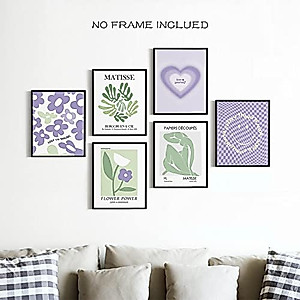 La Naranja Danish Pastel Room Decor Aesthetic Green Purple Wall Art Matisse Prints Abstract Wall Paintings for Girls Bedroom Gifts for Teens, Set of 6 Pictures, 8''x10'', UNFRAMED