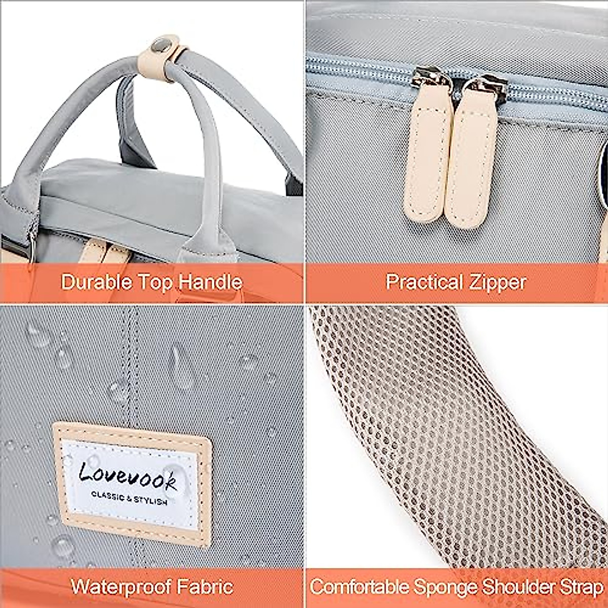 LOVEVOOK Laptop Backpacks for Women,Lightweight Cute Backpack with USB Charging Port Aesthetic Casual Travel Backpack 15.6 Inch,Grey