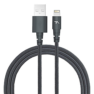 Tech Armor Apple MFi Certified Lightning Cable to USB A - 2FT Space Grey - Tough-Braided Extra-Strong Jacket - Sync/Charge iPhone & iPad