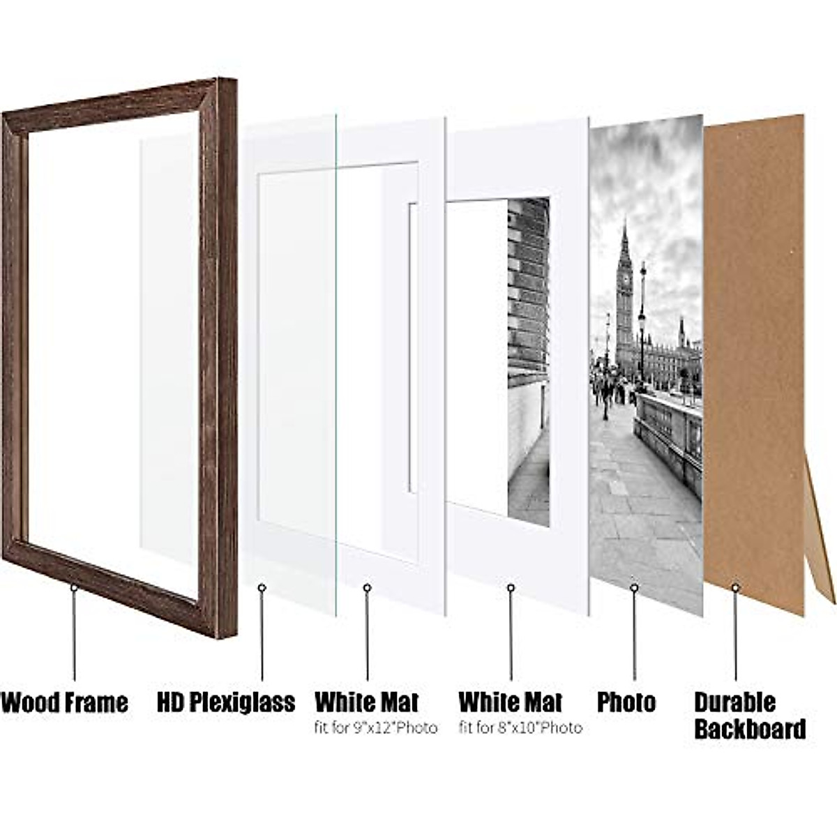 11x14 Rustic Picture Frames Solid Wood Distressed Brown Display Picture 9x12 or 8x10 with Mat or 11x14 Frame without Mat - Farmhouse Wooden Photo Frame 11x14 with 2 Mats for Wall Mounting or Table Top