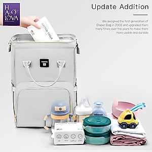 HaloVa Diaper Bag Multi-Function Waterproof Travel Backpack Nappy Bags for Baby Care, Large Capacity, Stylish and Durable, Greyish