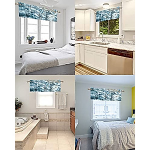 Jacekidy Art Marble Curtain Valances Wide Pocket Kitchen Curtains, Filtering Light Window Valance Curtains for Living Room Bedroom Short Cafe Curtain 42"x12" Blue White Gold Liquid Abstract Ocean