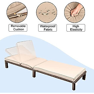 Grepatio Outdoor Chaise Lounge Chairs Set of 2, Patio Wicker Lounge Chair for Outside Pool, Adjustable Rattan Daybed with Cushions, Patio Seating Pool Furniture Beach Lounge Chairs (2 Pcs)