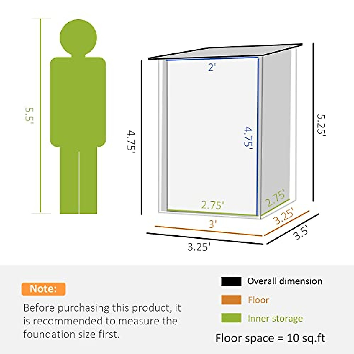 Outsunny 3.3' x 3.4' Lean-to Garden Storage Shed, Small Outdoor Galvanized Steel Tool House with Lockable Door for Patio, Backyard, Lawn, Gray