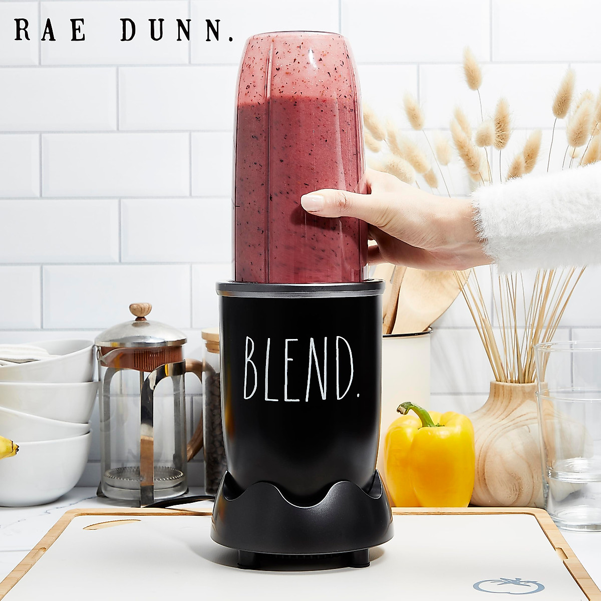 Rae Dunn Personal Blender 600W | 24oz Capacity | BPA-Free Jar | Crushes Ice | Leak-Proof | Anti-Slip Feet | Dishwasher Safe, Black