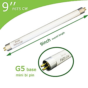 Accway (6pack) 9'' F6T5/CW Fluorescent 4100K Cool White Bulb, 6 Watt Light T5 Linear Lamps Replacement Camping Lantern Tubes, F6T5/TTL Makeup Mirror
