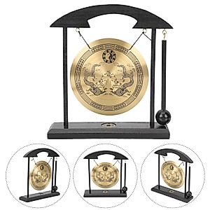 Yardwe Chinese Gong with Stand Gong Vintage Zen Table Gong Taiji Symbol Feng Shui Meditation Desk Bell Asian Gong Bell for Home Decoration