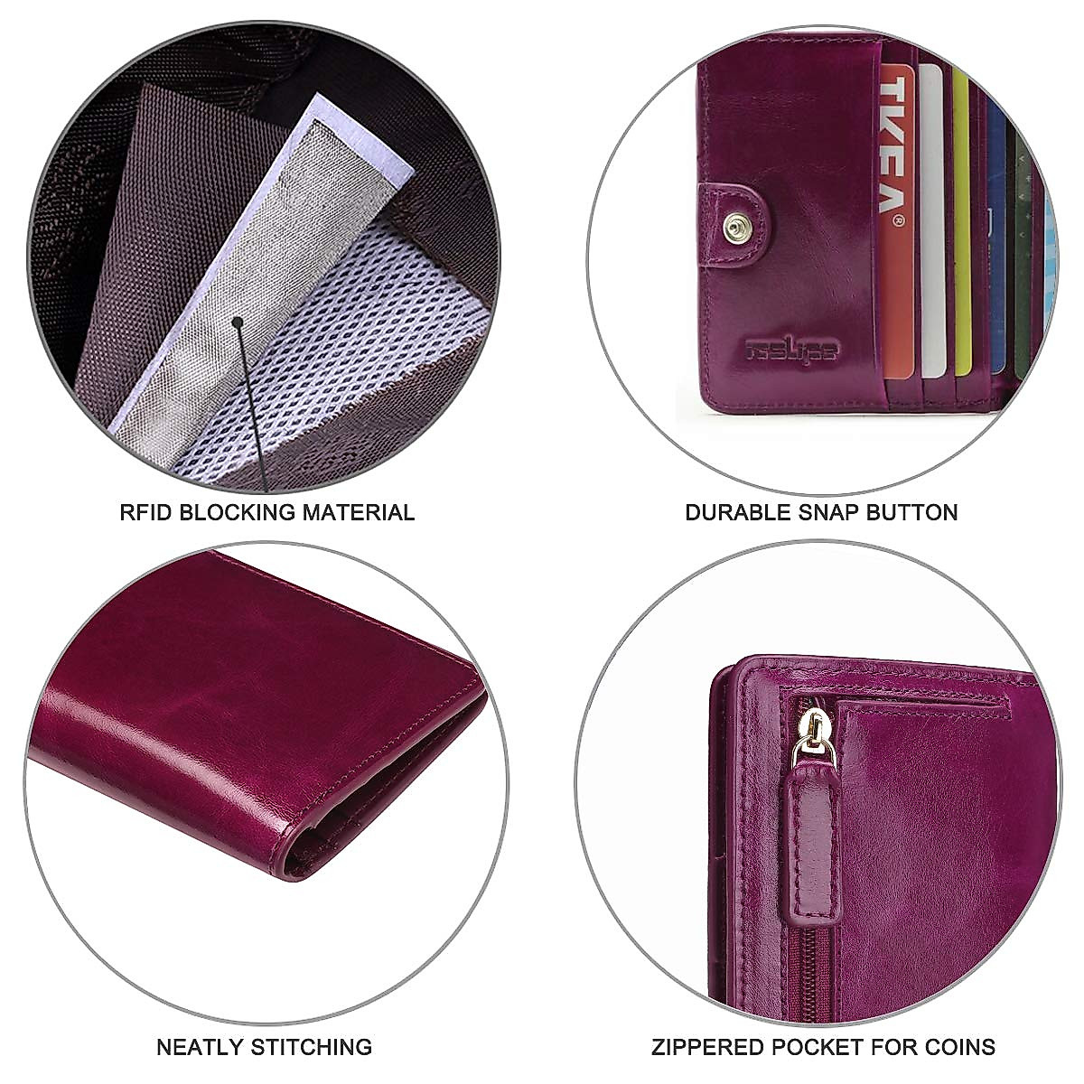 Itslife Women's Rfid Blocking Small Compact Bifold Leather Pocket Wallet Ladies Mini Purse with id Window (Waxed Fuchsia)