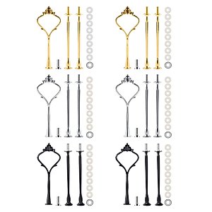 6 Set Tiered Tray Hardware for Cake Stand Mold Crown 3 Tier Cake Stand Fittings Hardware Holder for Wedding and Party Making Resin Cupcake Dessert Platter Serving Stand (Gold & Black & Silver)