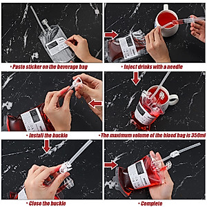 20 Packs Halloween Blood Bags with 20 Pcs Syringe for Drinks Set Blood Pouches Containers Halloween Party Cups IV Bags Drink Pouch Dispenser Party Decorations for Vampire Zombie Theme Party Favors