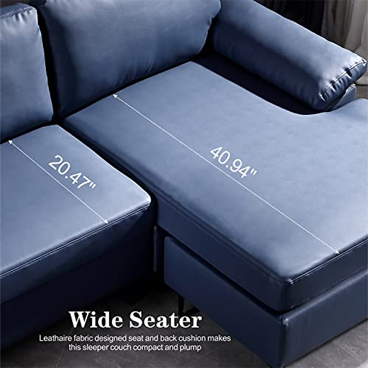 ovios 100" L-Shaped Sectional Sofa with Reversible Chaise, Luxury Deep Seat Couch with Convertible Chaise, Minimalism Cloud Sofas Couches for Living Room, Faux Leather, Blue