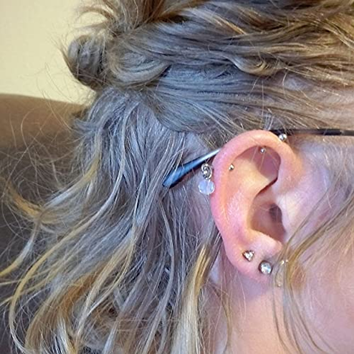 QWALIT 16gauge Industrial Earrings Chain Industrial Piercing Jewelry with Chain Industrial Bar Piercing Surgical Stainless Steel Double Helix Earrings for Women