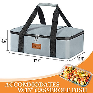 Cooklux Insulated Casserole Carrier - Single Layer Design, Food Warmer Bag for Hot&Cold Food Travel, Fits 9x13 Casserole Dish, Leak-Proof, Durable Nylon, Zip Pockets, Grey