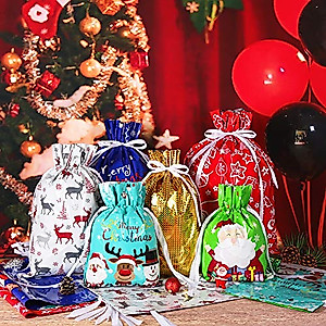 HRX Package Holiday Drawstring Gift Bags, 30pcs Christmas Foil Gift Wrapping Sacks Pouches for Xmas Presents Party Favor (Large Medium Small)