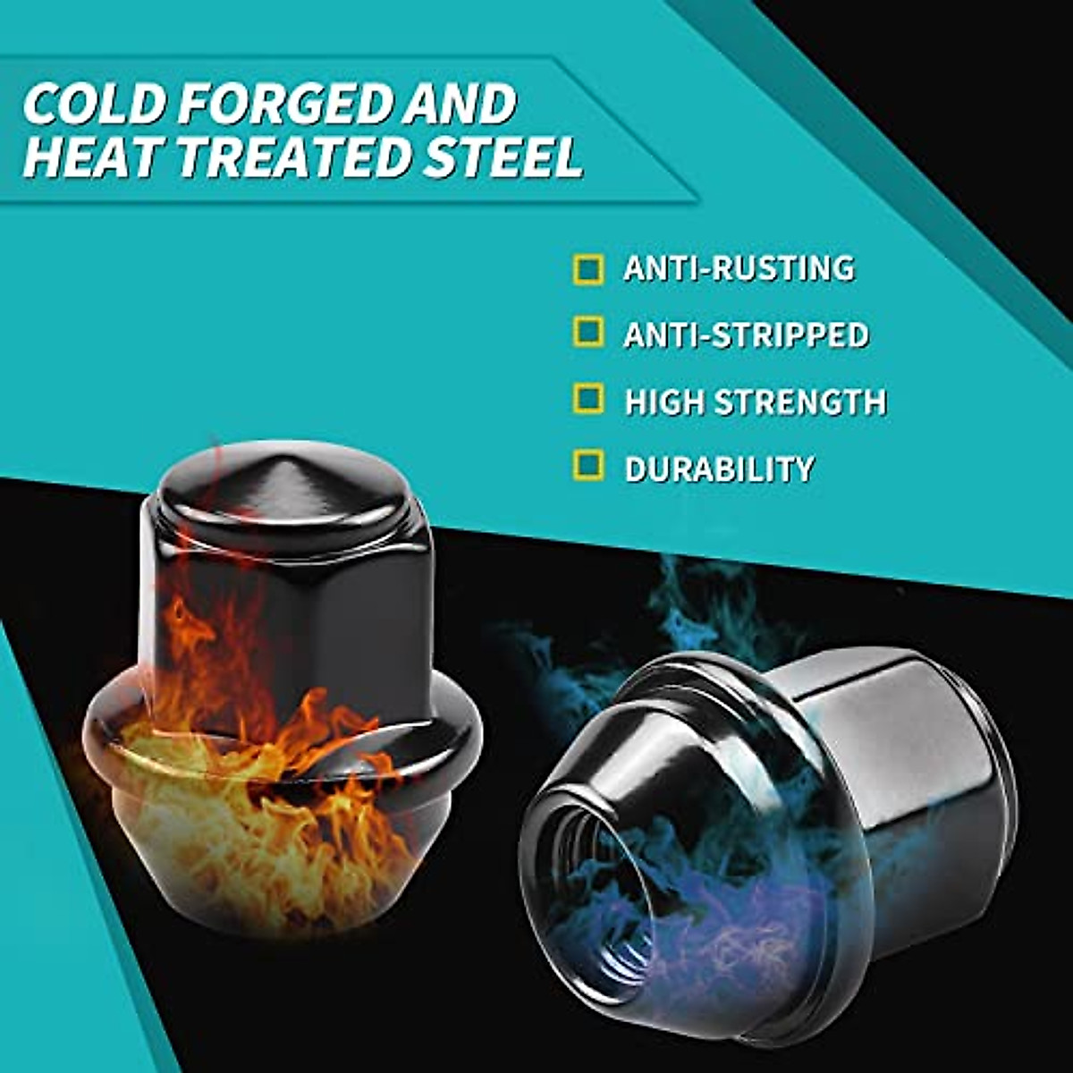 ZOFFI M12x1.5 One-Piece Lug Nuts - Replacement for 2006-2019 Ford Fusion, 2000-2019 Ford Focus, 2001-2019 Ford Escape Factory Wheel - 20pcs Black Closed End M12x1.5 Lug Nuts