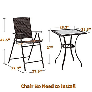 MCombo Patio Dining Set 5 Pieces, Black Outdoor Dining Table and Folding Chairs, Metal Frame Patio Wicker Furniture Set with Square Glass Table Top, for Lawn, Deck, Garden