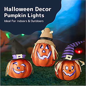 Prextex Halloween Pumpkin Decorations - 3pc Set of Halloween Outdoor Pumpkin Decorations for Porch - Jack-o-Lanterns Decor Pumpkin Lights