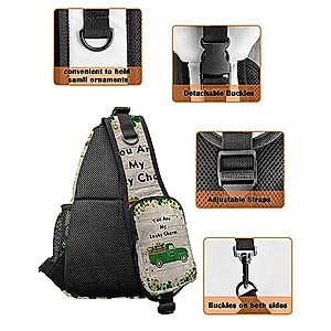 Sling Backpack, St. Patrick's Day YOU ARE MY KUCKY CHARM Shamrock Dwarfs Wood Grain Waterproof Lightweight Small Sling Bag, Travel Chest Bag Crossbody Shoulder Bag Hiking Daypack for Women Men