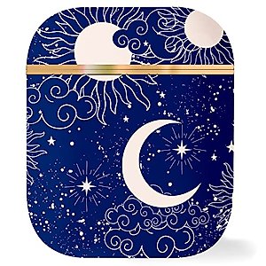 Berkin Arts Compatible with AirPods 1st Generation, AirPods 2nd Generation Cute Cover Protective Hard Case with Keychain with Sun Crescent Stars Funny Stylish Night Sky Fortune Telling