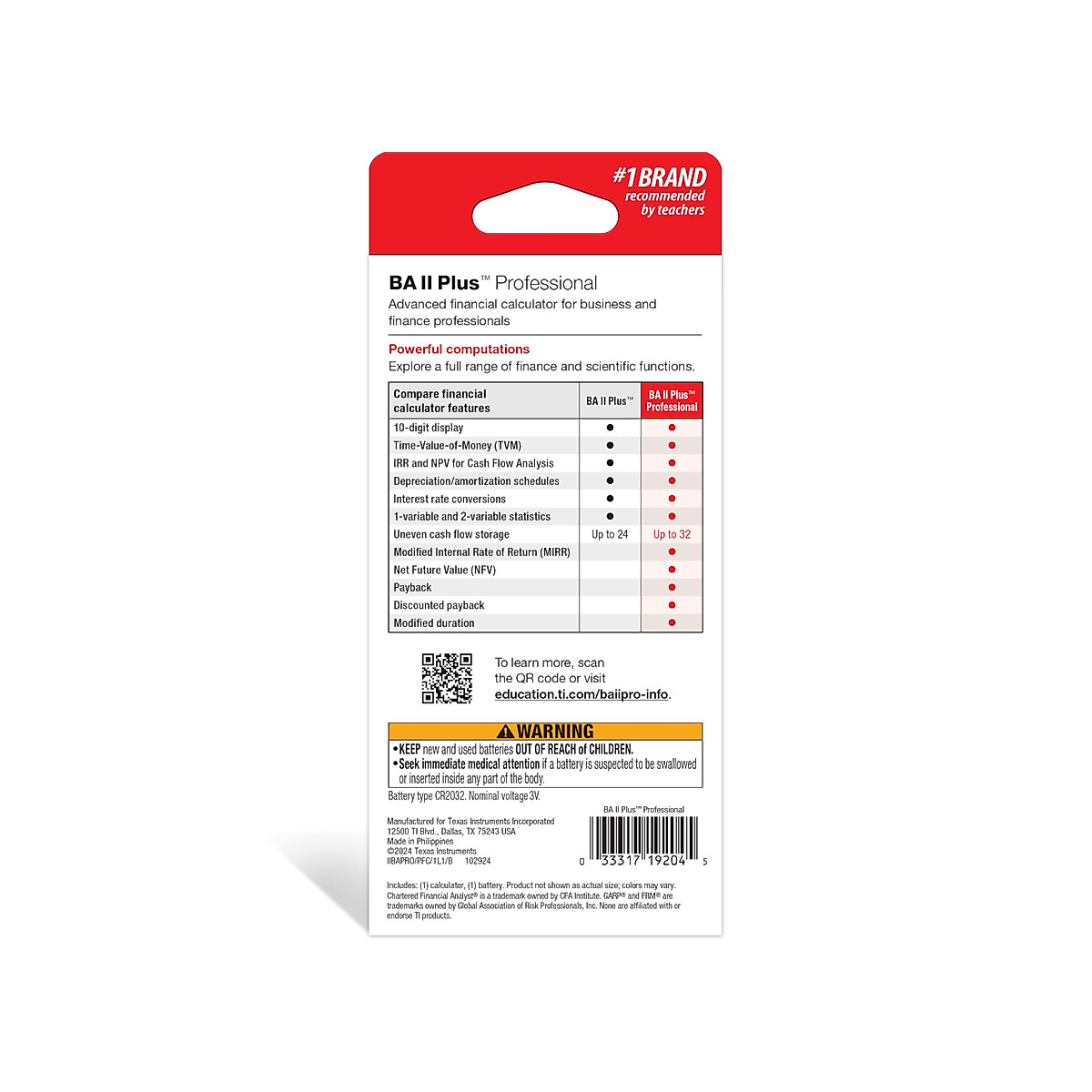 Texas Instruments BA II Plus Professional Financial Calculator Silver 9.8 Inch