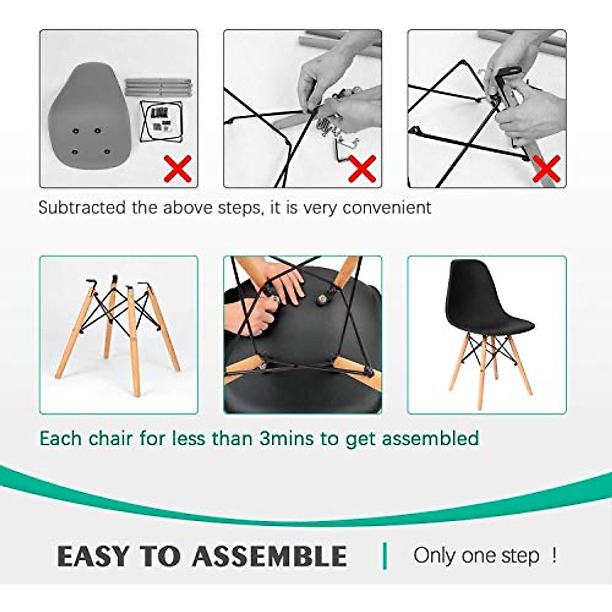 Furniwell Pre Assembled Modern Style Dining Chair Mid Century Modern DSW Chairs, Indoor Plastic Shell Lounge Plastic Chairs Side Chairs Set of 4 (Black)