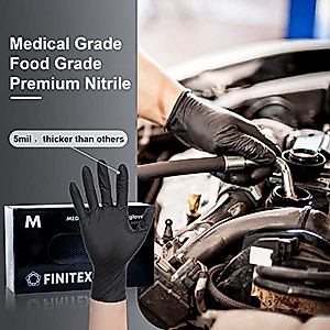 FINITEX - Black Nitrile Disposable Gloves, 5mil, Powder-free, Medical Exam Gloves Latex-Free 100 PCS For Examination Home Cleaning Food Gloves (Medium)