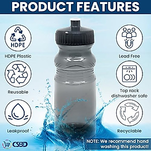 CSBD 20 oz. Bulk Water Bottles, 10 Pack, Made in USA, Blank Plastic Reusable Water Bottles for Gym, Cycling, BPA Free, Plastic Water Bottles Pull Top Cap for Sports, Translucent Smoke