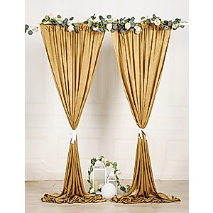 SHERWAY 2 Panels 4.8 Feet x 10 Feet Deep Gold Thick Satin Wedding Backdrop Drapes, Non-Transparent Window Curtains for Party Ceremony Stage Decoration