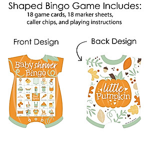 Big Dot of Happiness Little Pumpkin Baby Shower Decorations, Fall Baby Shower Games, Picture Bingo Cards and Markers, Fall Baby Shower Shaped Bingo Game - Set of 18